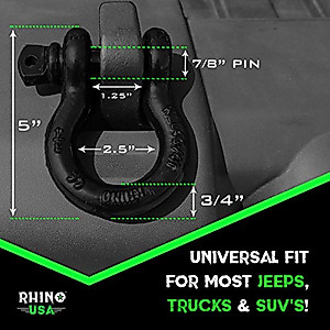 Rhino USA Heavy-Duty Recovery Gear Combos Off-Road Jeep Truck Vehicle Recovery, Best Offroad Towing Accessories - Guaranteed for Life (30' Strap + Shackles)