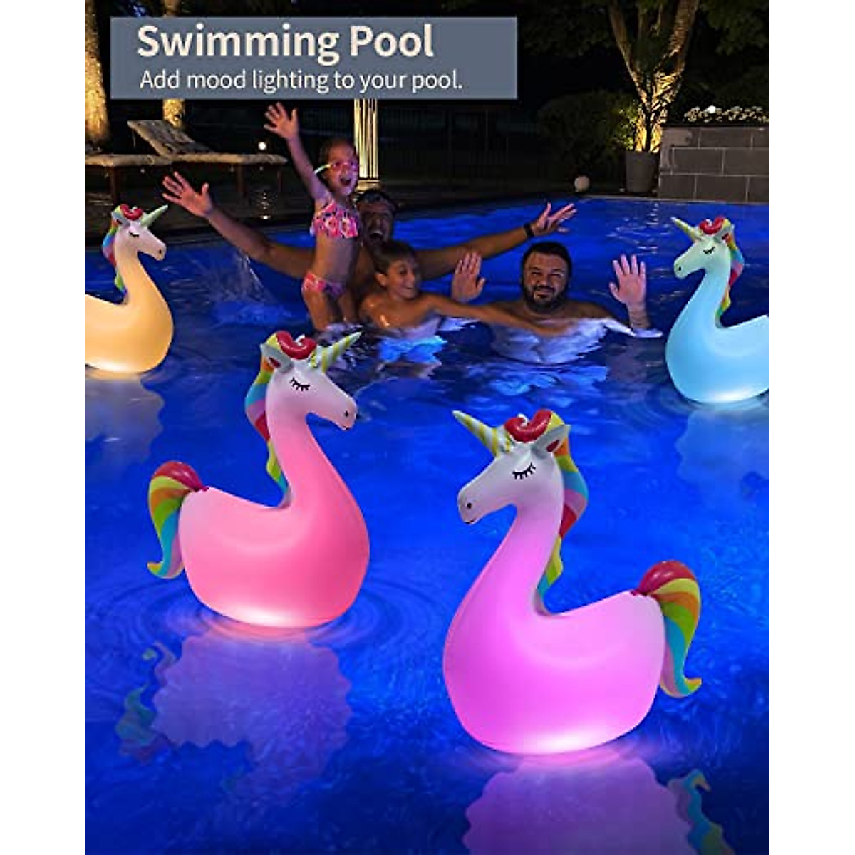 LOGUIDE Floating Pool Lights,Unicorn Pool Party Decorations,2 Pcs Solar Pool Lights Waterproof,Inflatable Pool Lights That Float for Pool Gifts Spa Patio Wedding Party Christmas Decor