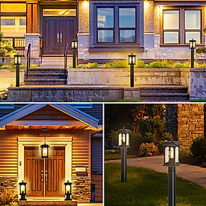 Dusk to Dawn Outdoor Post Light Fixture with Pier Mount Base - Waterproof Pole Outdoor Lighting, Modern Black Pillar Lantern Outside with Tempered Rippled Glass for Pathway, Garden, Patio, Anti-Rust