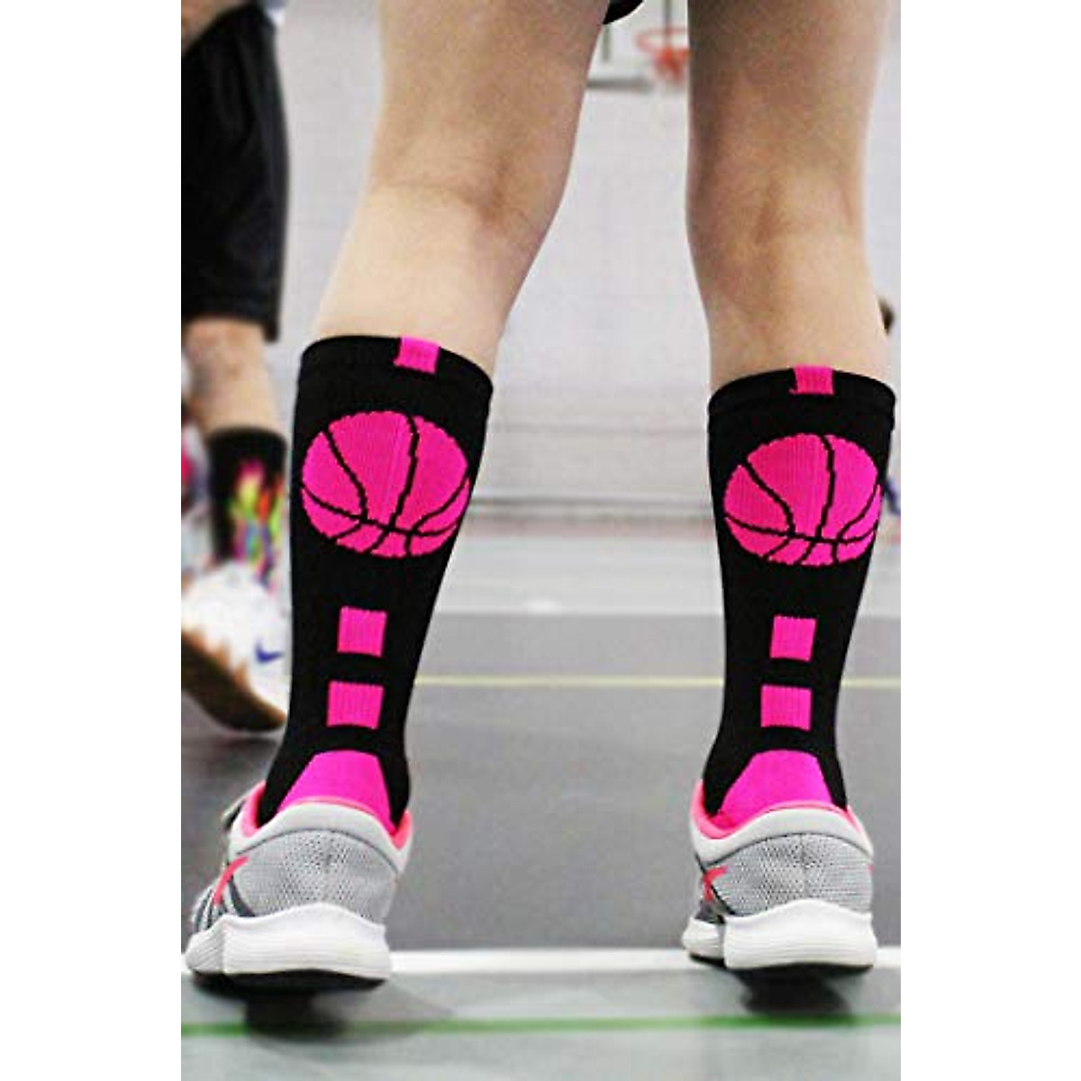 MadSportsStuff Basketball Logo Athletic Crew Socks, Medium - Black/Orange