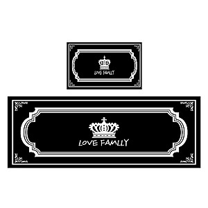 Kitchen Rugs and Mats Non Skid Washable Super Absorbent Microfiber Kitchen Mat Modern Non Slip Runner Carpets Black and White Crown Kitchen Rugs for Floor, Kitchen, Bedroom, Sink, Laundry (2 pcs)