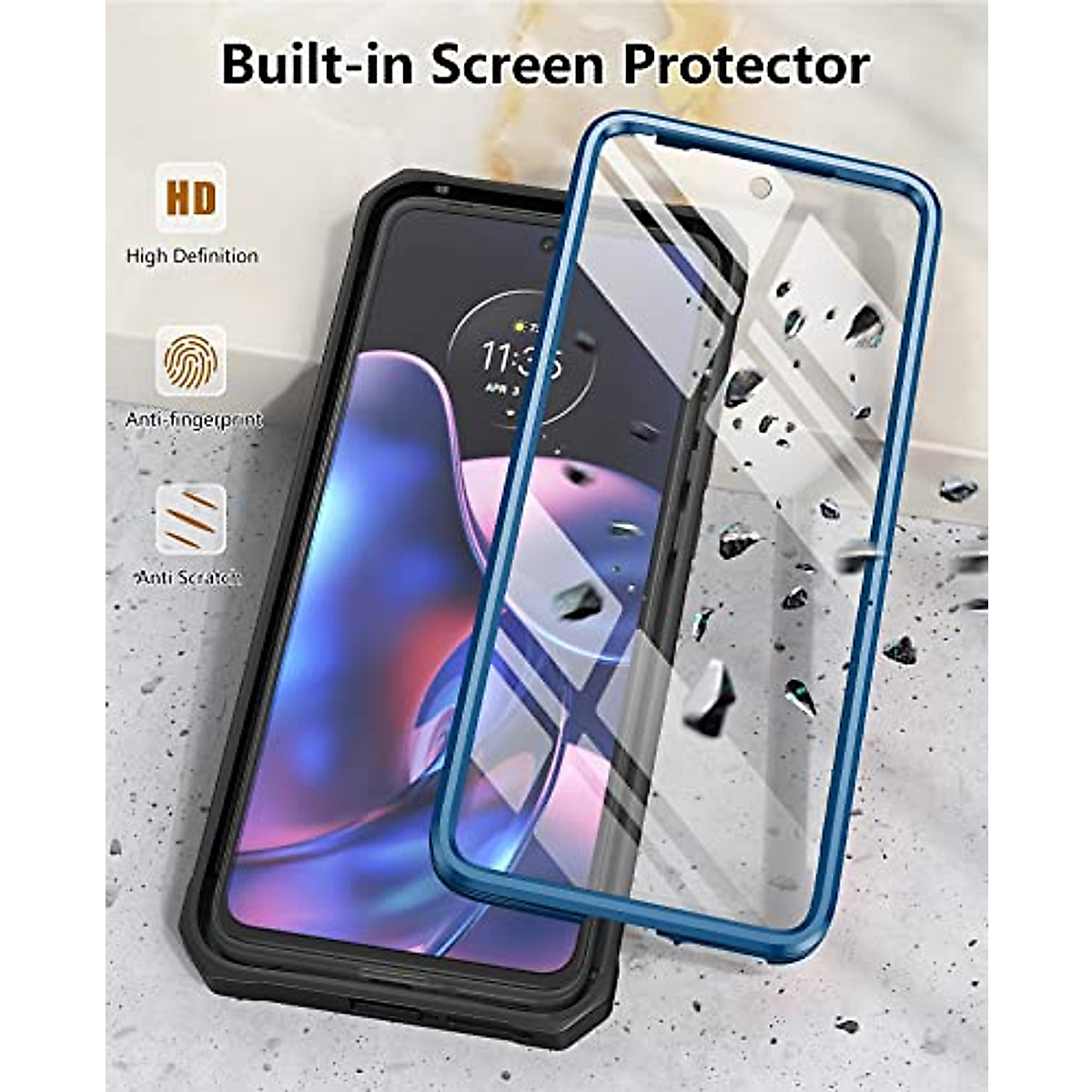 FNTCASE for Motorola Moto Edge 2022 Case: Drop Proof Protection Cover with Kickstand | Matte Textured Shockproof TPU | Military Grade Protective Sturdy 5G Phone Case - Blue(Not for Edge 2021)