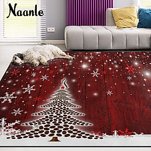 Naanle Winter Holiday Area Rug 3'x5', Christmas Tree Snowflake Polyester Area Rug Mat for Living Dining Dorm Room Bedroom Home Decorative