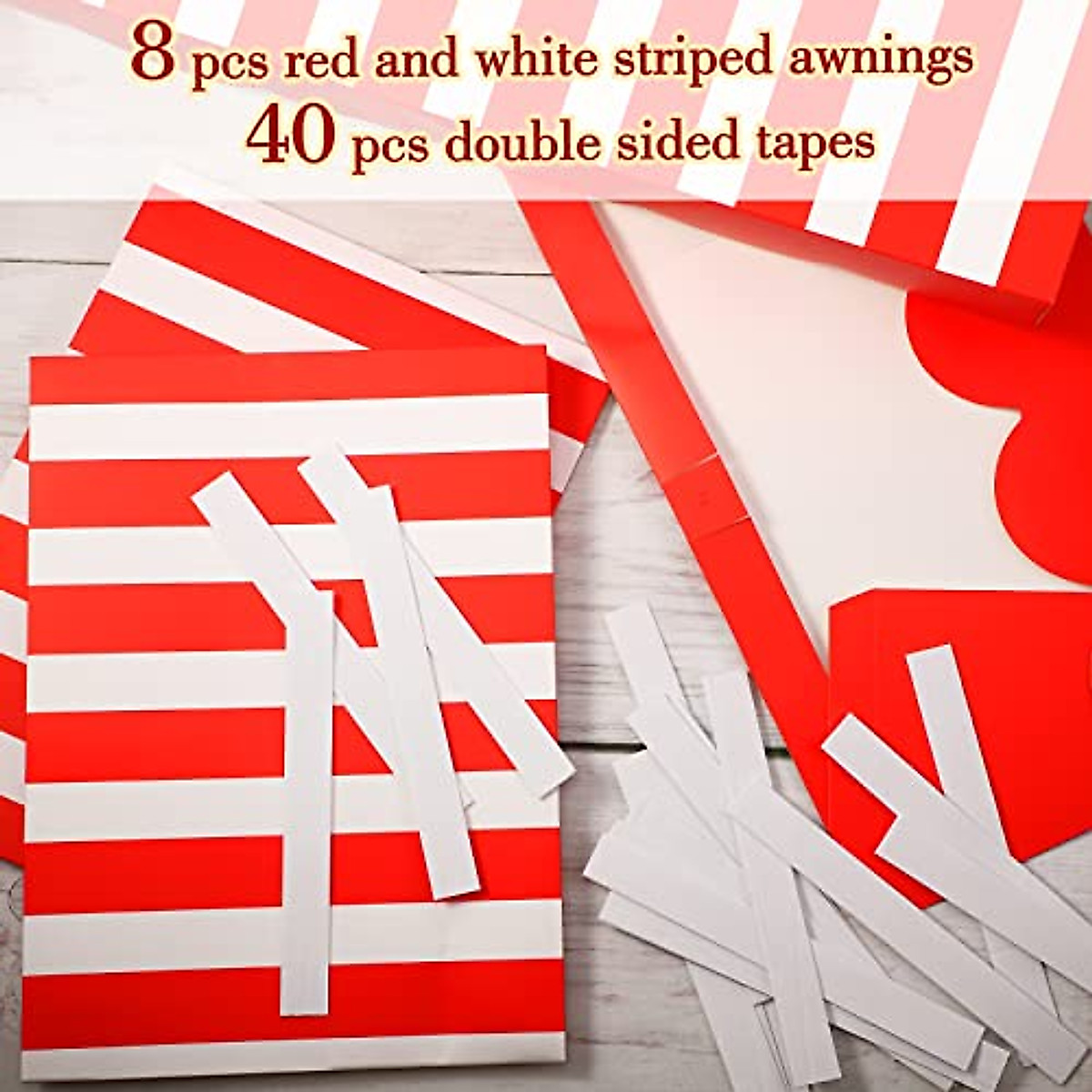 Tallew 8 Pcs 3D Awning Wall Decor Stripes Paper Carnival Tent Circus Birthday Candy Party Theme Doors Window Classroom Home Christmas (Farmhouse Style), Red and White, 63 x 23 cm/ 24.8 x 9.06 inches