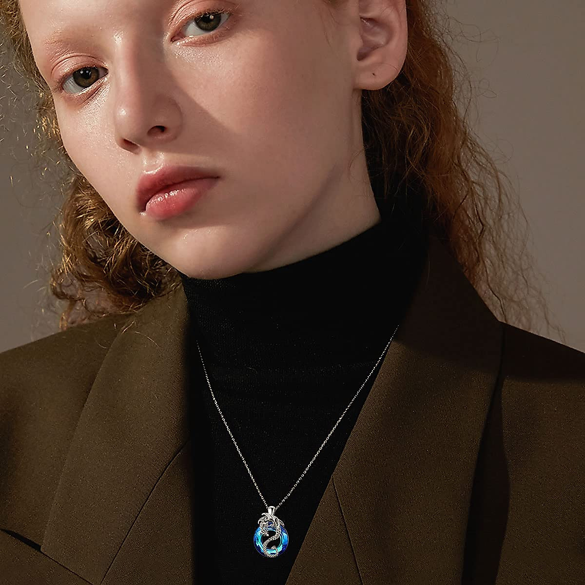 Plesitep Dragon Necklace Sterling Silver Wyvern Necklace with Crystal Jewelry Gift for Women