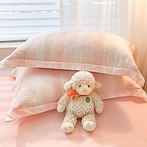 Mengersi Waffle Weave Duvet Cover Set,Aesthetic Bedding Set Comforter Cover with Pillowcase for All Season (No Comforter Included) (Pink, Queen)