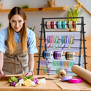 ikare Ribbon Organizer,Ribbon Holder,15 Tier Ribbon Holder Organizer Rack,Double-Sided Gift Wrapping Craft Ribbon Storage Shelf for Craft Room Cake Shop Flower Store