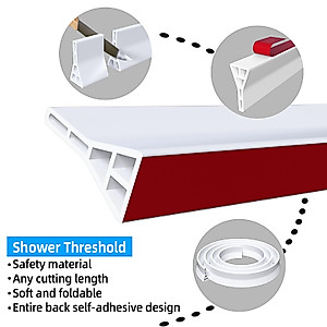 3.5" High Shower Threshold Water Dam, 74 IN Shower Water Splash Guard for Curbless Bath Shower Threshold Water Barrier Stopper for Wet and Dry Separation Bathroom and Kitchen (White/6.2FT)