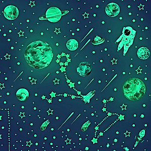 Glow in The Dark Stars Wall Stickers, Glowing Planets Astronaut Adhesive Stickers for Kids Bedroom, 849PCS Shining Galaxy Ceiling Decals, Solar System Space for Girls, Boys and Baby Room Decorations