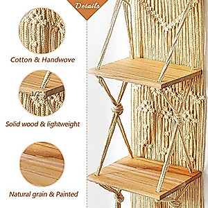 MAKEONEWO Macrame Wall Hanging Shelf Set of 2 Macrame Shelves Handmade Decorative Floating Boho Shelf-Plant Shelf Display Rack to Organize and Decor for Living Room, Bedroom, Bathroom (10" W/2 Tier)