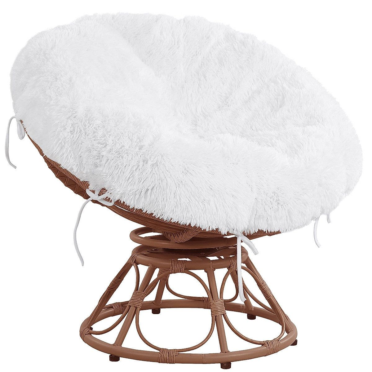 HOMBYS Shaggy Cover for Papasan Cushion, Fluffy Plush Faux Fur Zippered Slipcover Only, Removable and Machine Washable Chair Cushion Covers with 8 Ties (Fit 50-52inch, White)