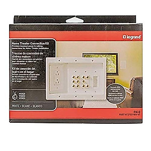 Legrand - OnQ Home Theater Connection, Recessed TV Outlet Supports 5.1 Speaker System, In Wall TV Power Kit Hides Cords, TV Outlet Box Works with All Plugs, TV Outlet Wall Kit, White, HT2103WHV1
