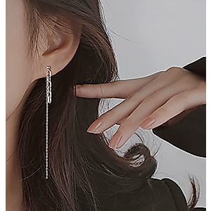 SLUYNZ 925 Sterling Silver Chain Dangle Earrings for Women Asymmetric Tassel Earrings (A-Silver)