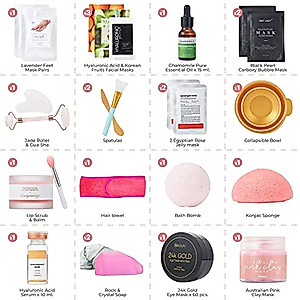 AVUX Beauty Care Box 22 pcs – Bath and Body Set includes Jelly Mask, Soap, Jade roller, Gua Sha, Bath Bomb, foldable bowl, spatula and more – Spa Set Gift on birthday and wedding for girls and women