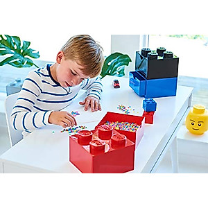 Room Copenhagen LEGO Storage Brick 4 Desk Drawer, 4-Stud Stackable Tabletop Storage Box, 6.2 x 6.2 x 4.4 In, Red