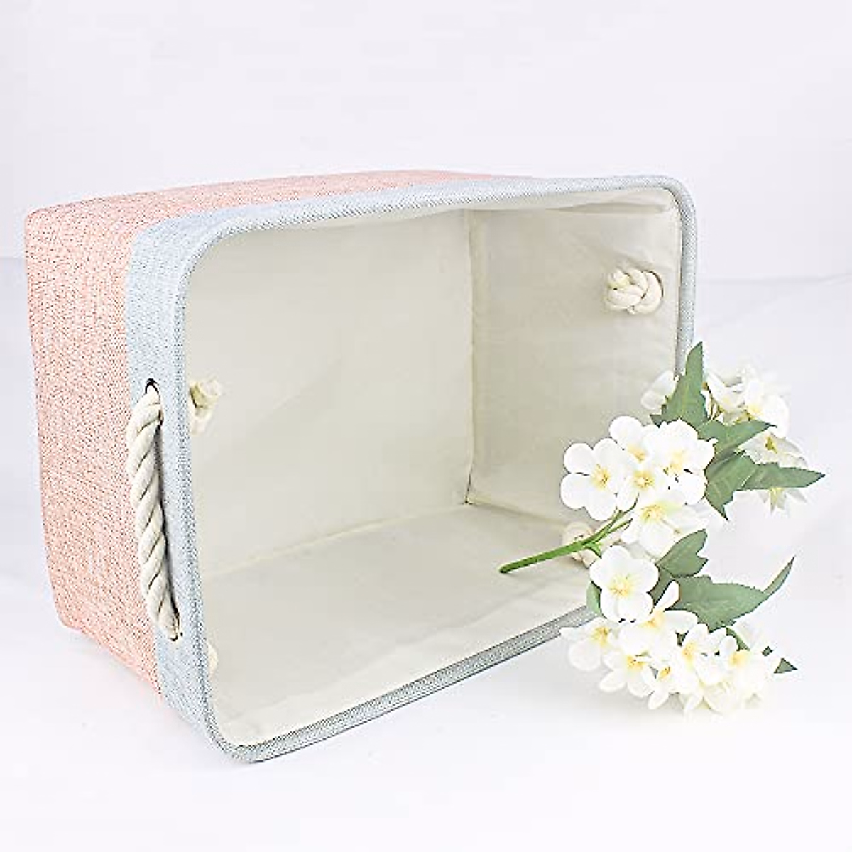 Yimi's Dream Foldable Storage Basket, [3-Pack] Storage Bin for Gifts Empty, Fabric Storage Baskets for Shelves with Handles, Pink Storage Bins for Organization (GlacierGrey & Pink, 15Lx11Wx8H inch)