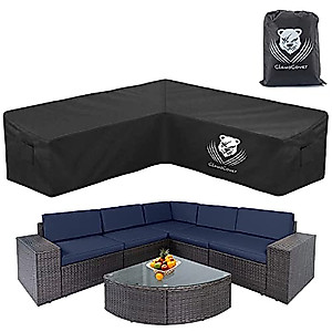 Waterproof Outdoor Patio V-Shaped Sectional Sofa Couch Covers,Heavy Duty Wicker Rattan Furniture Set Cover,UV-Resistant Durable Polyester Cloth,Air Vent,6 Windproof Strap,91L/91Lx34Dx31H Inch