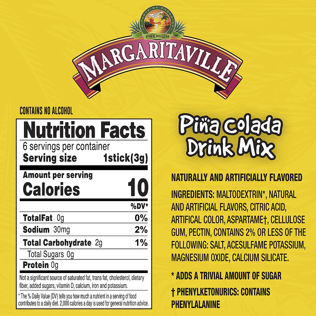 Margaritaville Singles To Go Water Drink Mix - Pina Colada Flavored, Non-Alcoholic Powder Sticks (12 Boxes with 6 Packets Each - 72 Total Servings), 0.65 Ounce (Pack of 12)
