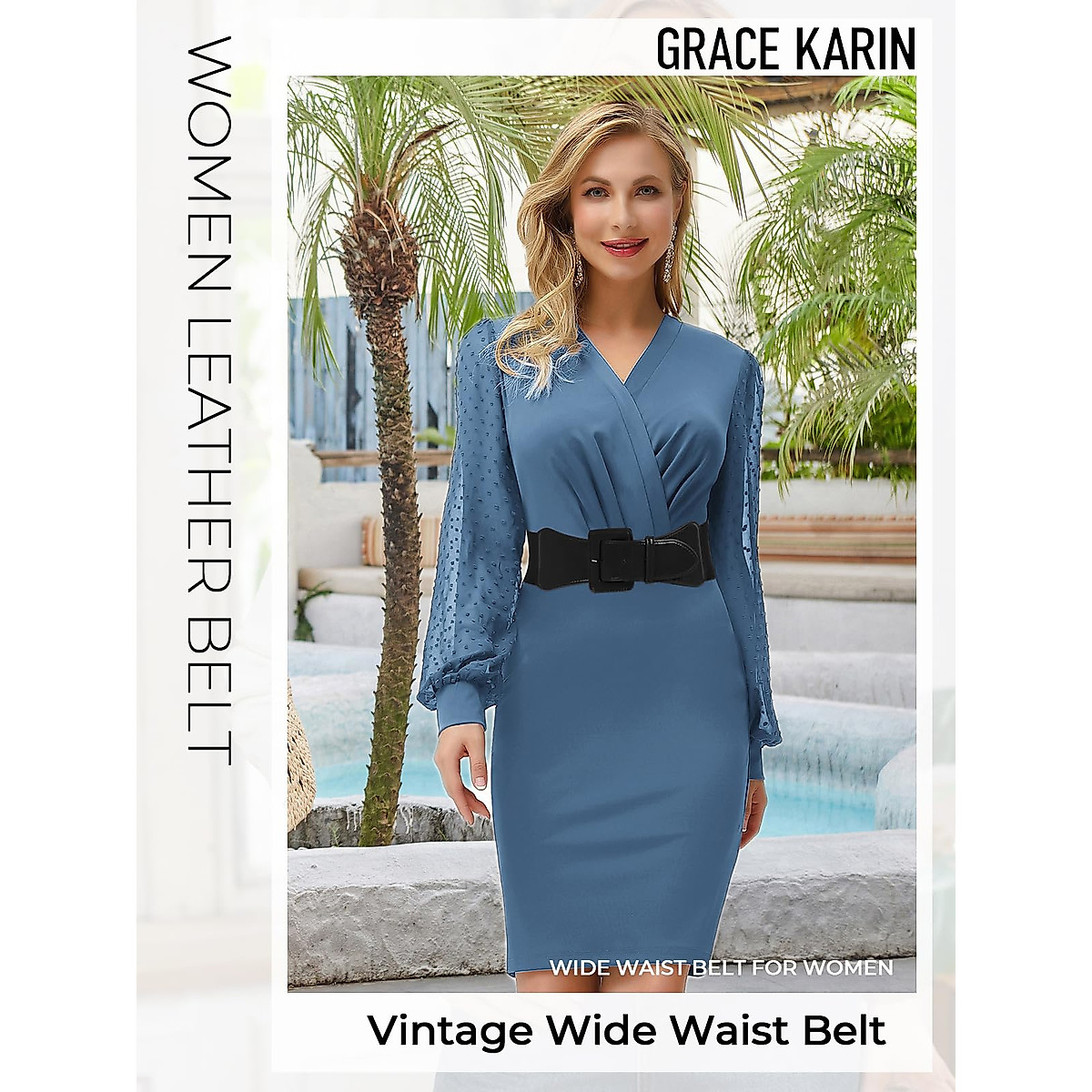 GRACE KARIN Women's Wide Patent Leather Buckle High Waist Fashion Belt Black M