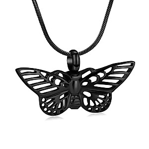 Minicremation Cremation Jewelry for Ashes Memorial Keepsake for Beloved's Ashes Urn Pendants Butterfly Cremation Necklace for Ashes (Black)