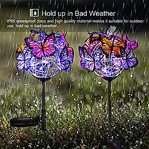 Doingart Outdoor Solar Garden Lights - 2 Pack Solar Powered Garden Stake Lights with 18 Butterflies and Copper String Lights, Multicolor