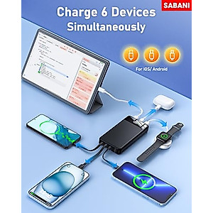 SABANI Portable Charger 35000mAh Power Bank - Portable Battery with 4 Built in Cables, 22.5W Fast Charging Battery Pack Compatible with iPhone 16 15 14 13 Samsung Android Phone etc (1 Pack, Black)