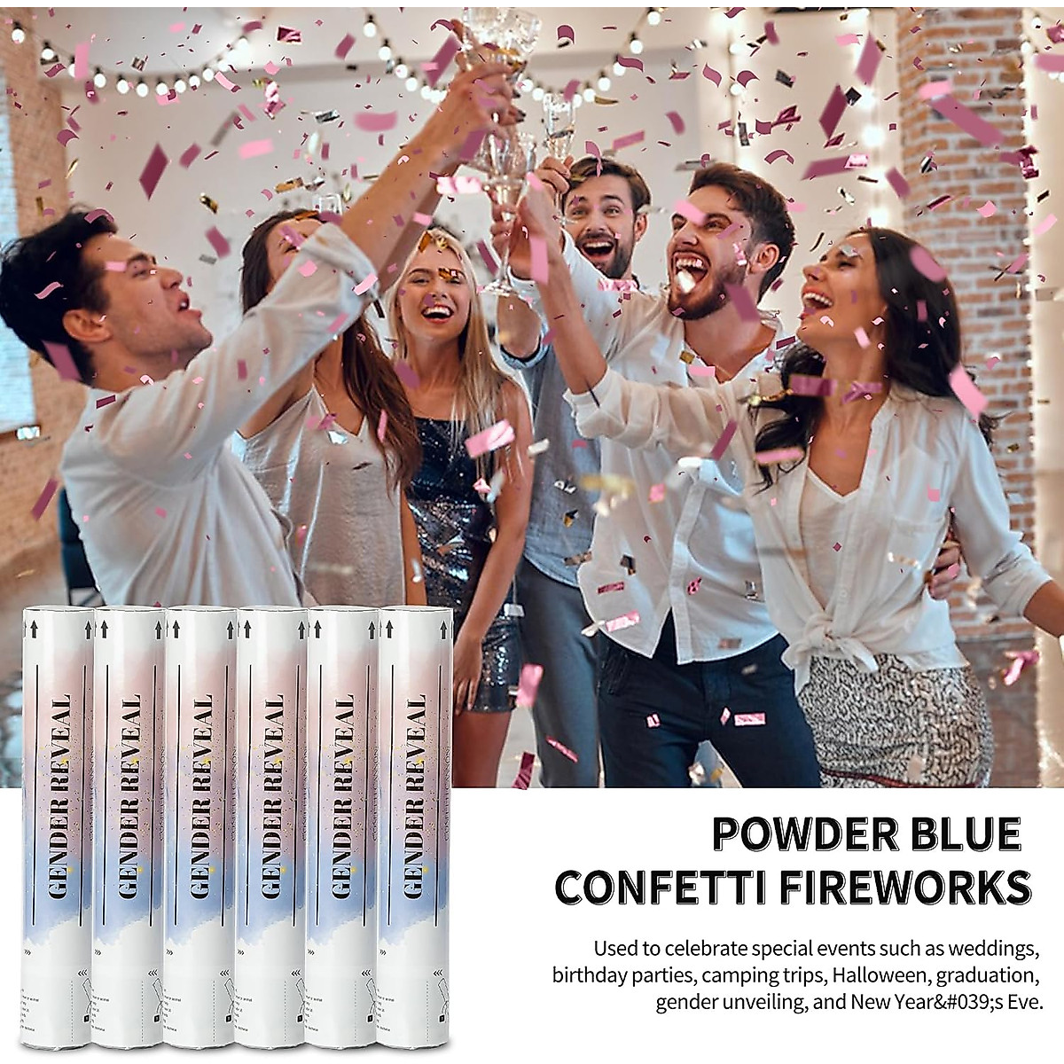 OFOZOVEY Confetti Cannons 11.8IN Gender reveal Multicolor Confetti Poppers for Wedding Celebration, Gender Revealing Party,Birthday Party, Pranks, Graduation, Christmas Eve(6 Pack Blue)