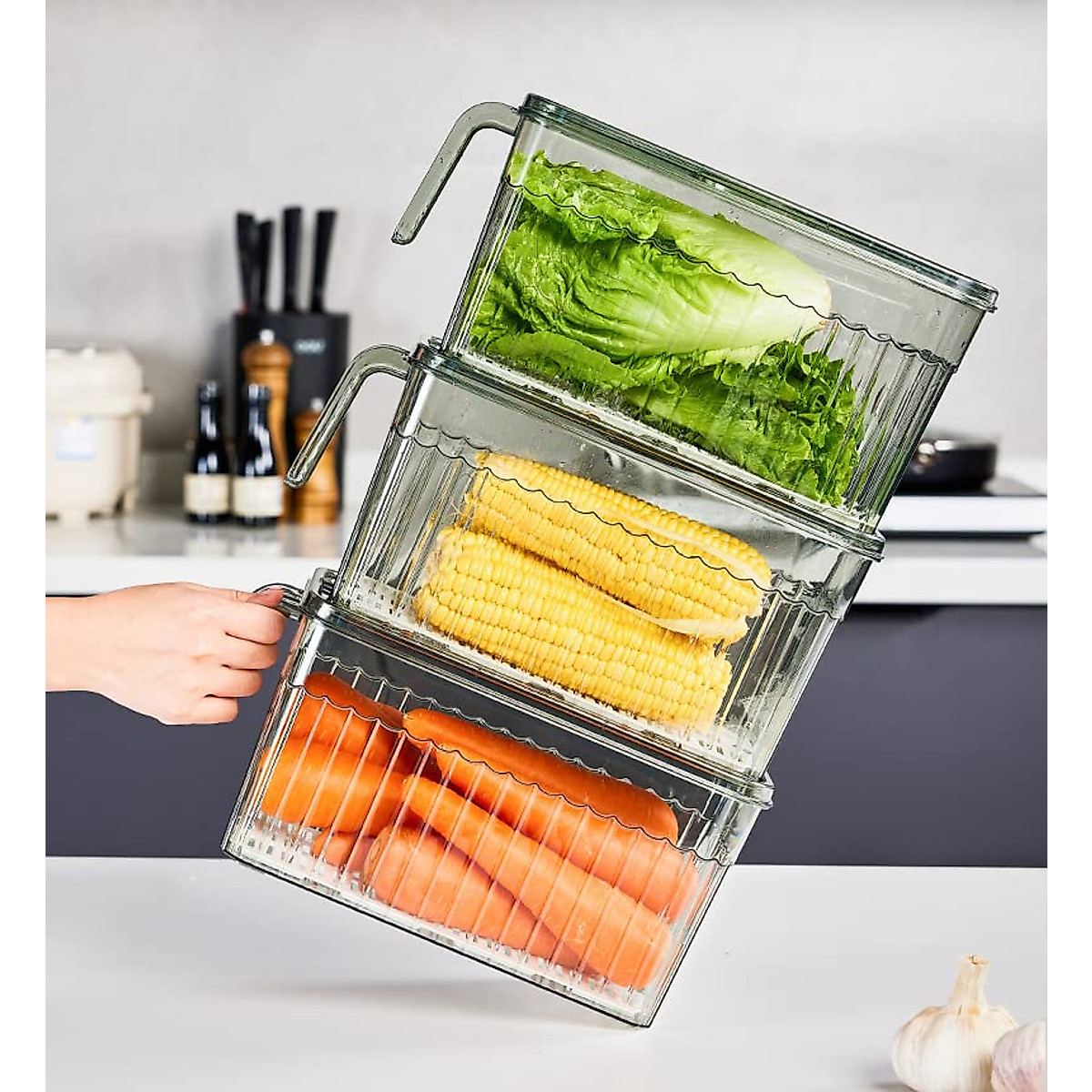 Transparent with handle kitchen drain box basket fruit vegetable food refrigerator frozen storage box food container
