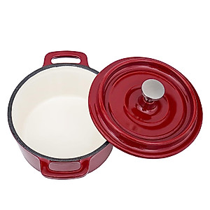 Flavehc Mini Cocotte 8 oz Mini Dutch Oven 0.25 qt. Cast Iron Garlic Roaster for Oven Garlic Confit Pot Ramekins with Lids Oven Safe Set of 4, Red