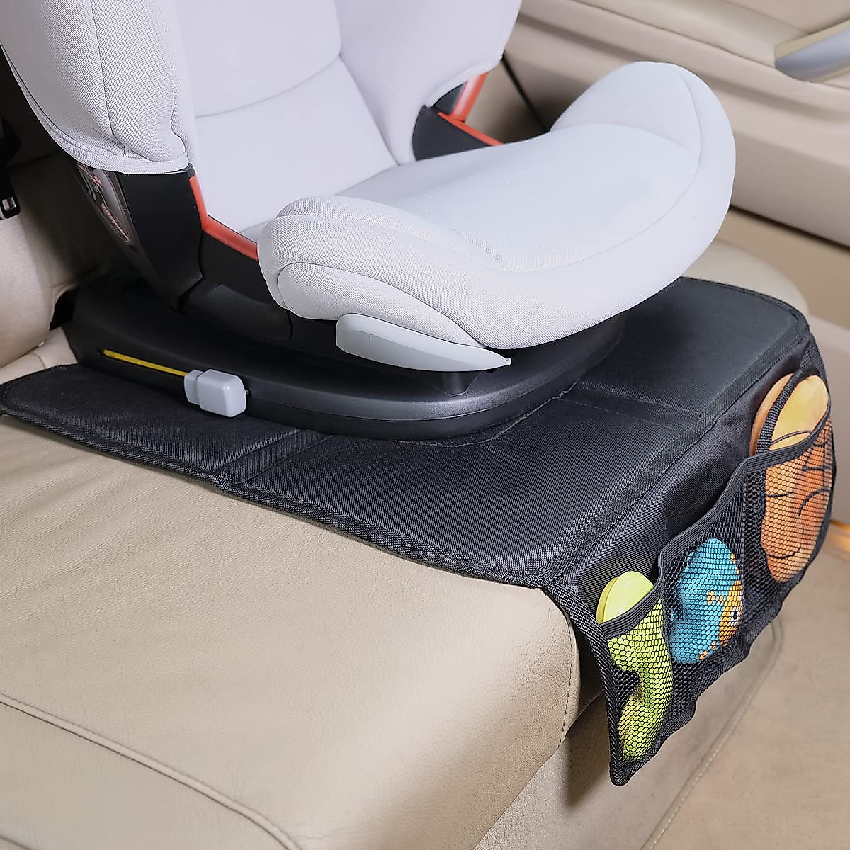 INFANZIA Kids Car Seat Protector, Child Baby Carseat Seat Protectors with Durable 600D Fabric for Leather Seats, Reinforced Non-Slip Dots & 3 Mesh Pockets for Handy Storage, 2 Pack