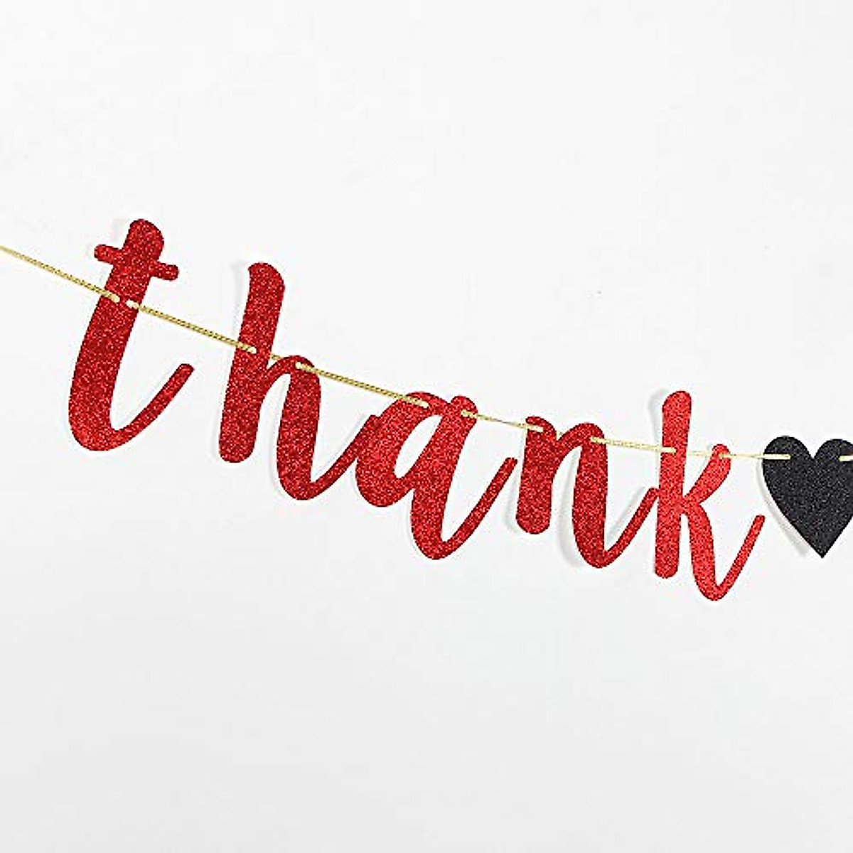 Thank You Banner - Red Glitter Sign for Engaged - Wedding - Bridal Shower Bunting Thanksgiving Photo Booth Props