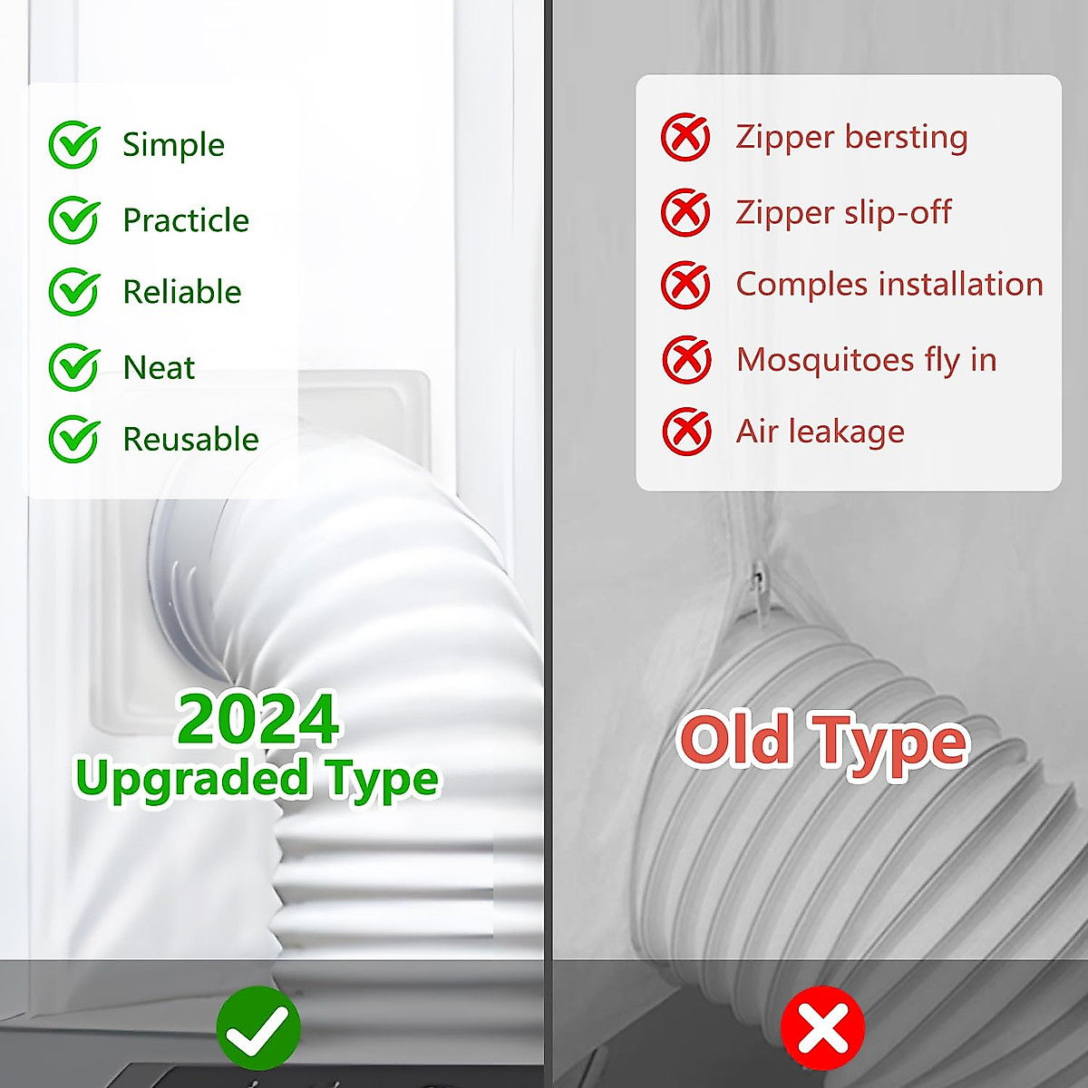 gulrear Portable Air Conditioner Window Seal Kit with Hose Connection Adapter 158"/400cm Portable A/C Window kit For Casement Windows Sealing AC Window Seal Vent Kit Hot Air Stop Air Exchange Guards…