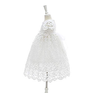 Xangirl Baby Lace Baptism Dress with Bonnet Embroidered Gown for Girls Christening Baptism Birthday Party