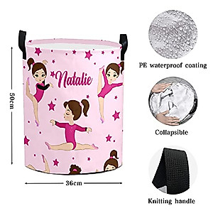 Yeshop Gymnastics Girl Pink Star Personalized Laundry Basket Clothes Hamper with Handles Waterproof ,Collapsible Laundry Storage Baskets for Bathroom,Bedroom Decorative 19.7 inch Hx14.2 inch D
