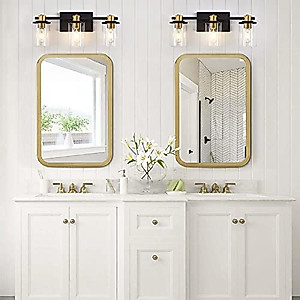 stambord 3 Light Bathroom Vanity Light, Black and Gold Bathroom Light Fixtures, Sconces Wall Lighting with Glass Shade, Modern Brushed Gold Vanity Lights for Bathroom, Bedroom, Hallway