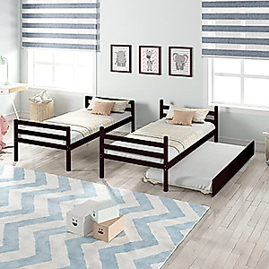 EMKK Twin Over Twin Bunkbed with Trundle,Detachable Bunk Bed with Trundle, Pine Wood Sturdy Frame, Ideal for Kids'Room Guest Bedroom,Gray