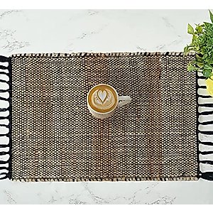 The Home Talk Hand-Made Tablemat - Vintage Mats for Parties, Dining Table, Coasters - Decorative Placemats - 100% Jute Natural Fibers - Pack of 4-13 x 19 Inches - Black