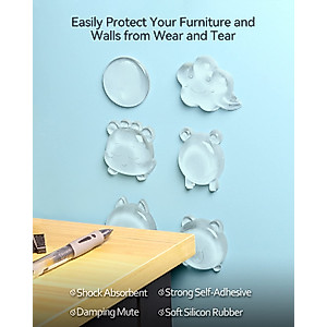 Door Stoppers Wall Protectors, 6pcs 1.57" + 12pcs 1/2" LEOADE Door Knob Stops Cabinet Handle Rubber Bumpers with Self Adhesive Quick Shock Absorbent, Refrigerator Furniture Silicone Silencer -Clear