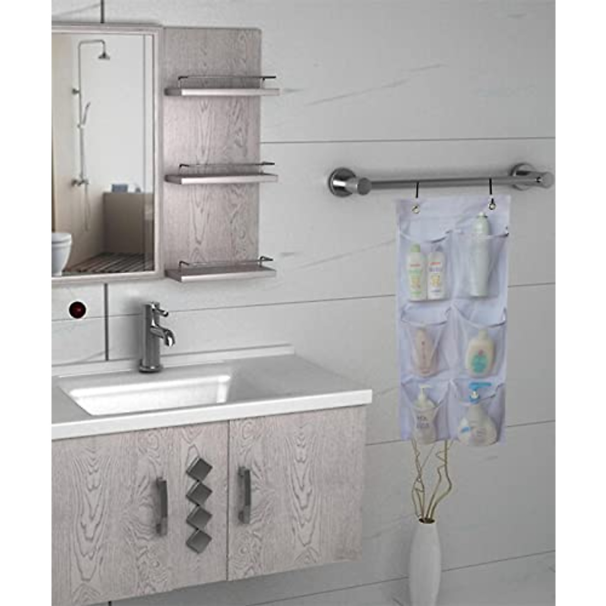 KIMBORA 2 Packs Narrow Over the Door/Wall Shoe Organizer, Small Hanging Shoe Rack for Closet with Clear Mesh Pocket for Bathroom, RV, Pantry, Camping (White)