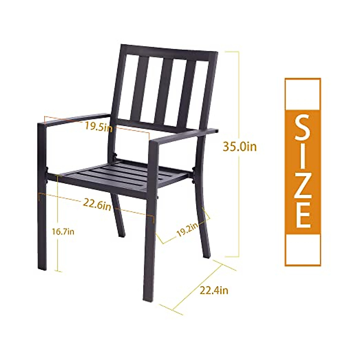 VOYSIGN Outdoor Stackable Dining Chairs with Armrest, Metal Patio Chairs Support 300lbs (Black Vertical-2pk)