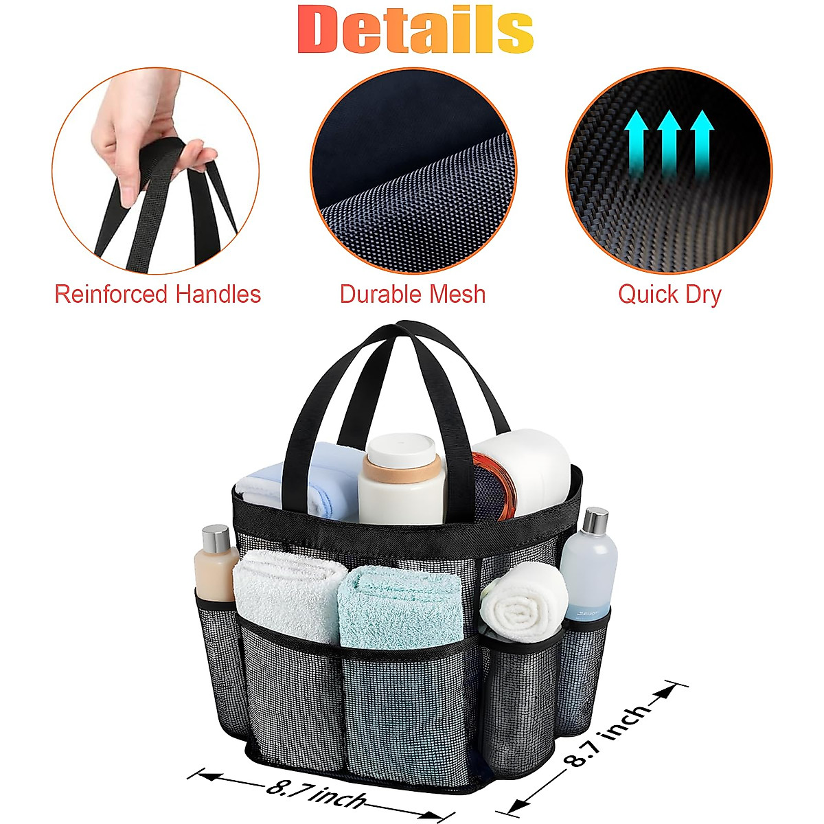 HSONGDILYS 2 Pack Mesh Shower Caddy, Portable 8-Pocket Dorm Shower Bags with Large Capacity, Essential for College Dorms, Perfect for Swimming, Beach, Gym, Camping, and Travel Essentials