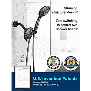 Cobbe 48-Setting High Pressure 3-Way Shower Head Combo, Hand Held Shower & Rain Shower Separately or Together, 4.7" Dual 2 in 1 Showerhead with Stainless Steel Hose - Matte Black