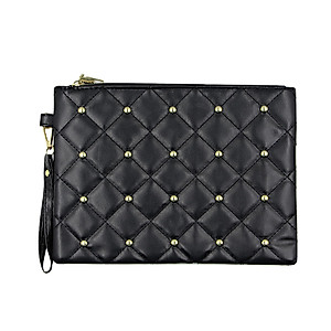 MOSSTYUS Women Wristlet Clutch Bag Purse Rhombus Rivets Handbag PU Leather Envelope Bag Large Wallets with Strap, Black