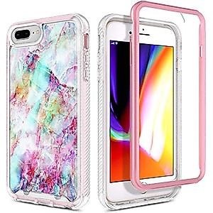 E-Began iPhone 8 Plus Case, iPhone 7 Plus Case, iPhone 6 Plus/6s Plus Case with [Built-in Screen Protector], Full Body Shockproof Protective Matte Bumper Cover, Marble Design Durable Case -Fantasy