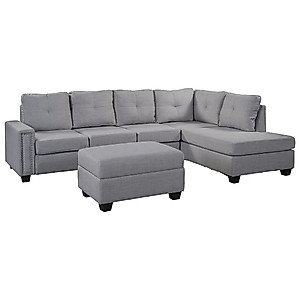 Favfurish 108 * 72.4" Reversible Sectional Sofa,with Storage Bench,L-Shaped Convertible Modular Couch,Rivet Ornament Backrest for Large Space,Dormitories,Living Rooms,Apartments,Light Gery