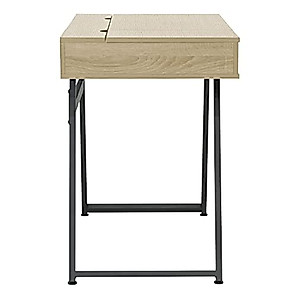 Calico Designs Rockdale Modern Office Writing Laptop Desk with Multiple Storage Compartments, Cord Management and Charging Station, Black/Honey Maple