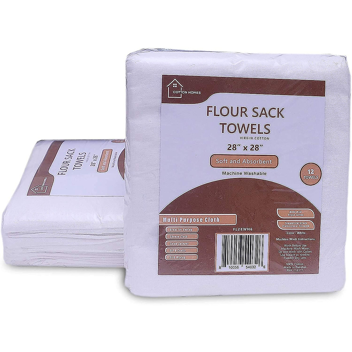 COTTON HOMES Flour Sack Tea Towel, Dish Cloth, Cheesecloth Baking Towels for Kitchen 6 Pack - 28x28 Inch- [with 3 Free Wash Cloths] -100% Virgin Cotton.