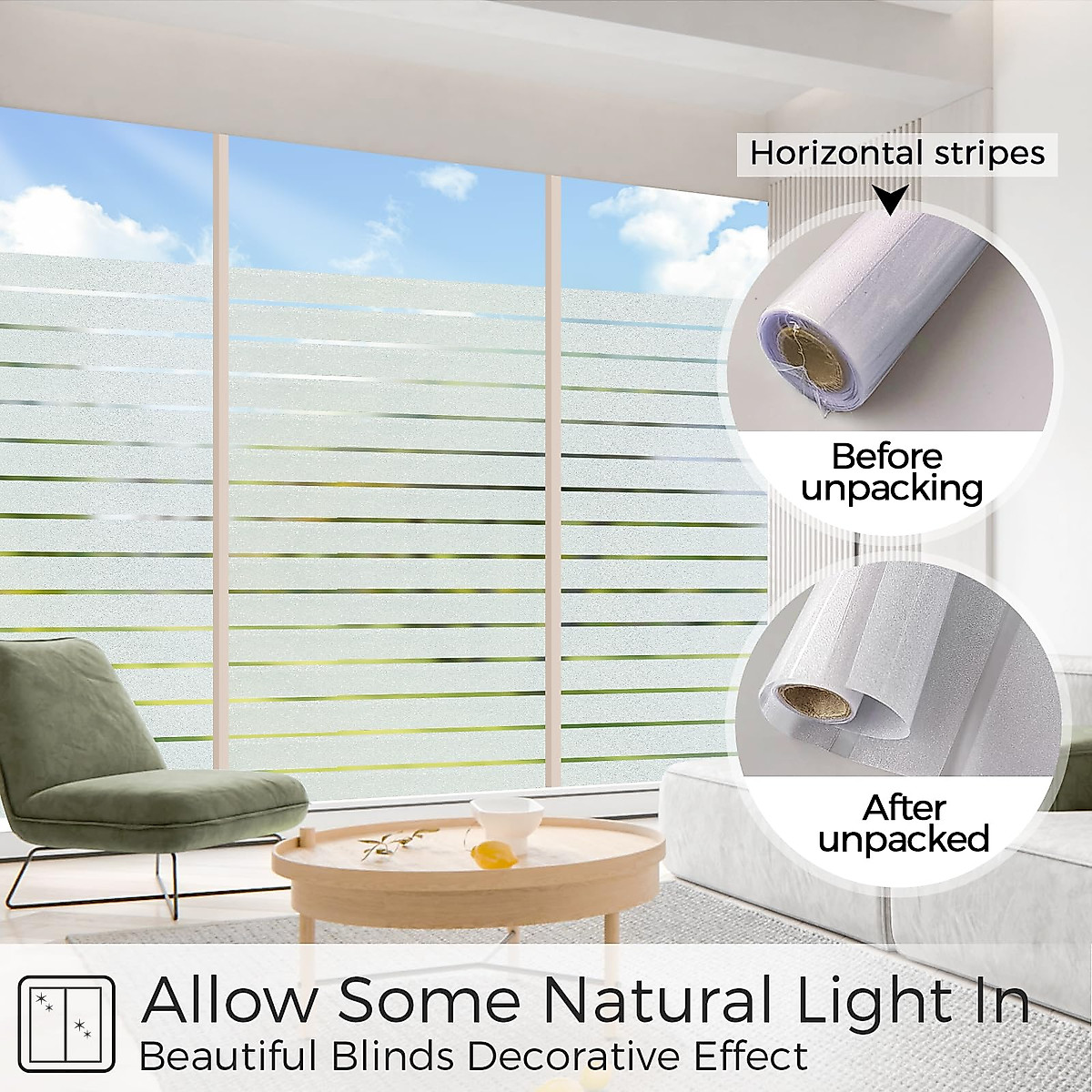 Coavas Window Privacy Film Frosted Glass Window Film Heat Blocking Window Cling Decorative Frosting Film Static Cling Vinyl Door Window Coverings Home Window Tint Blinds, 17.5 x 78.7 inch, Pure