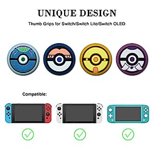 PERFECTSIGHT Switch Thumb Grips Caps, Cute Joystick Cap for Nintendo Switch/Switch Lite/Switch OLED, 4 Pcs Thumbstick Analog Stick Button Cover for NS Joycon Controller Accessories, 4 Color Ball C