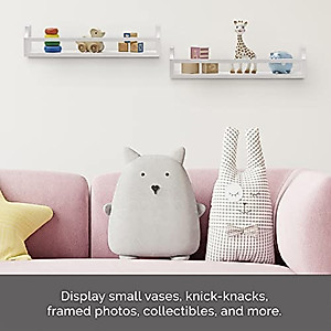 MELANNCO Floating Curve Wall Shelves with Rail for Nursery, Bedroom, Living Room, Kitchen, Set of 2, White